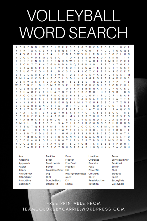 Game On: A Free Volleyball Word Search – Team Colors By Carrie